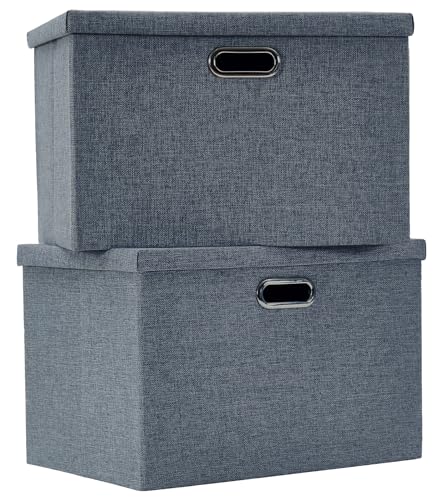 FABINADO Storage Bins with Lid, Fabric Closet Organizer, Foldable Storage Container, 2 Pack, Anthracite Gray,16.9''x12.2''x11.4''