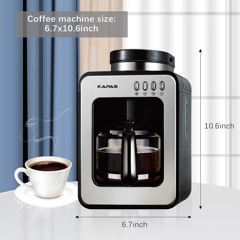 KAPAS Mini Automatic Coffee Machine With Grinding Function, Programmable Timer Mode and Keep Warm Plate, 0.6L Capacity, 600W