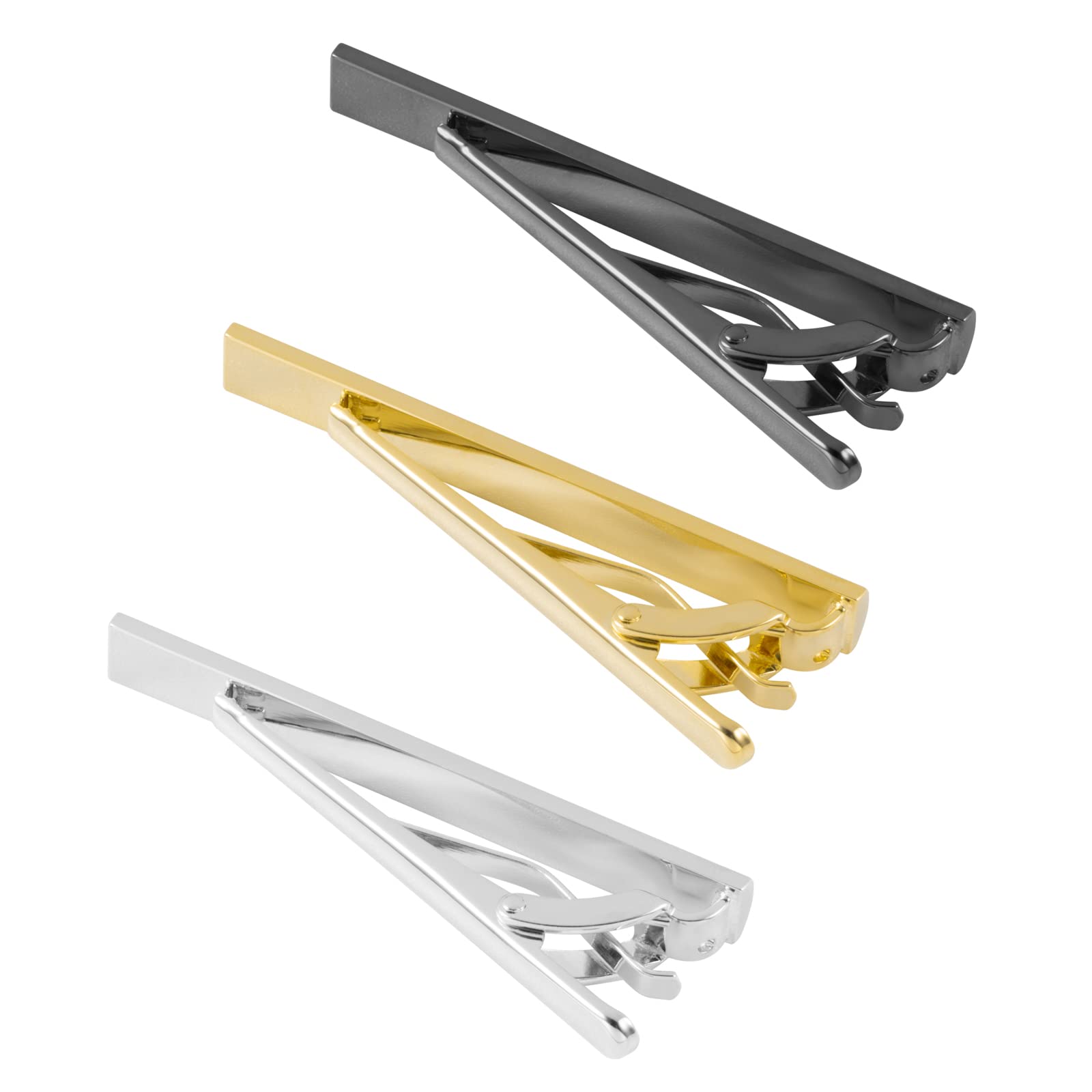 GWD Mens Tie Bar Clip 2.1 Inch, Silver-tone, Black, Gray (H style)