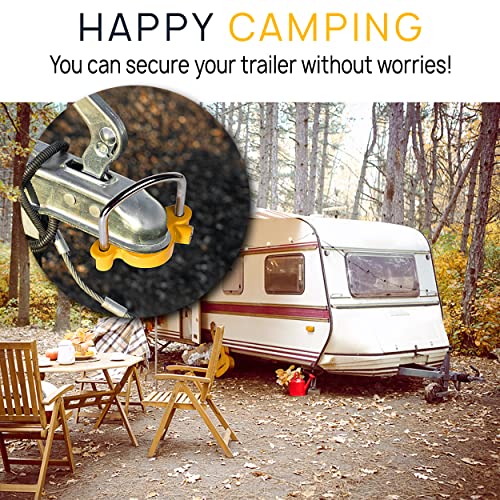 VaygWay Trailer Coupler Lock - Premium Quality Yellow Universal Anti-Theft Adjustable Storage Security Heavy-Duty Steel Trailer Ball Lock, Security Towing Lock Trailer, Boat -Fits 1-7/8",2β, 2-5/16"