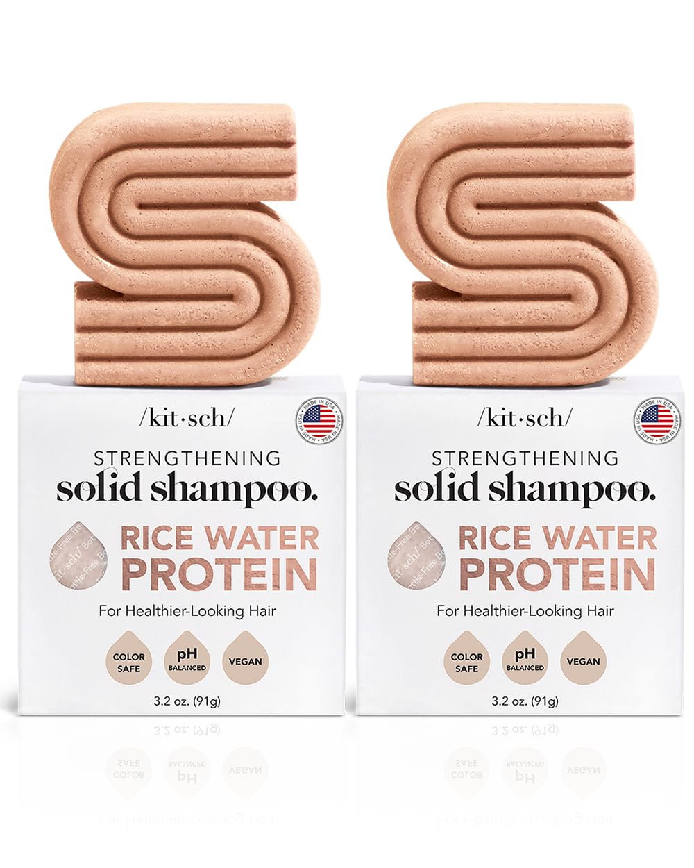 Kitsch Solid Bar Shampoo for Strengthening, Growth, Moisturizing, Vegan - 2 Pack, 6.4 oz, Made in US, Rice Water, Sulfate & Paraben Free, Color Safe, Unisex