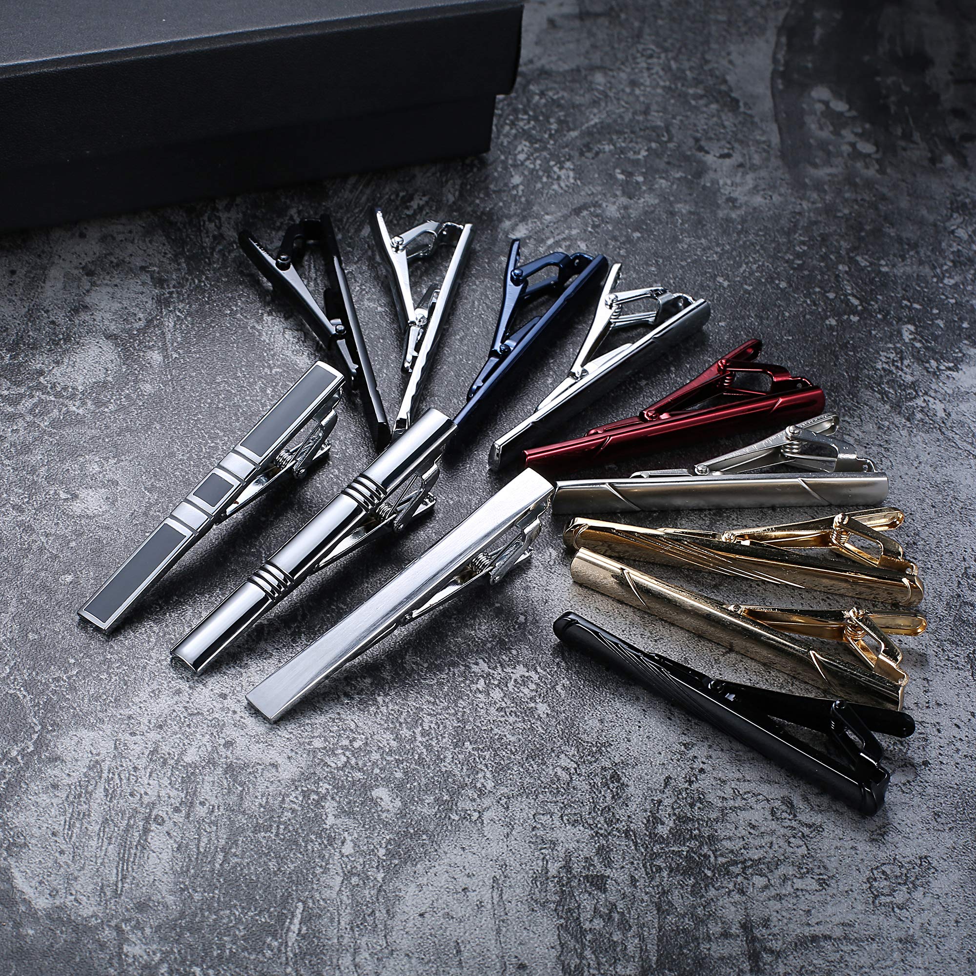 FUNRUN JEWELRY 12PCS Mens Tie Clips Set Black Tie Bar Clip for Regular Ties Necktie Wedding Business Clips with Gift Box