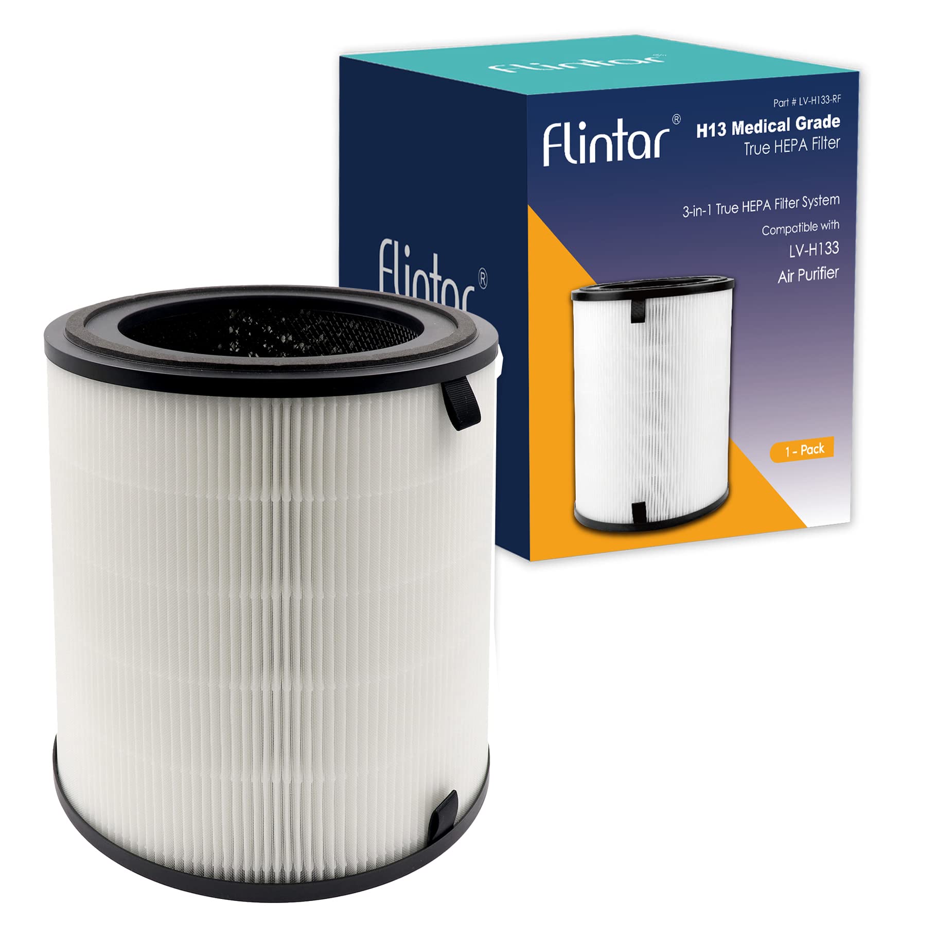 Flintar LV-H133 H13 True HEPA Replacement Filter, Compatible with LEVOIT LV-H133 MetaAir Tower Air Purifier, Made in TAIWAN, H13 Grade True HEPA, Part Number LV-H133-RF, 1-Pack