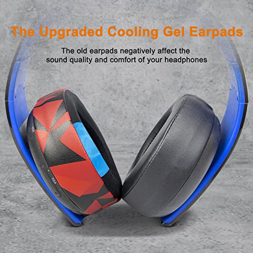 SOULWIT Cooling Gel Ear Pads Cushions for Sony Gold Wireless Playstation PS4 Headset, Replacement Earpads for 2014 Version, Headphone Model CECHYA-0083 (Red Storm)