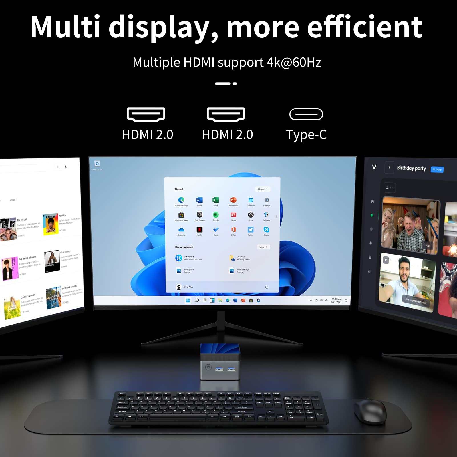 Mini PC Pro Computers with Intel 11th Gen 4 Cores N5105 8GB DDR4+256GB SSD, Portable Mini Desktop Computer Support Dual HDMI 4K /USB 3.0/Gigabit Ethernet/WiFi/BT4.2