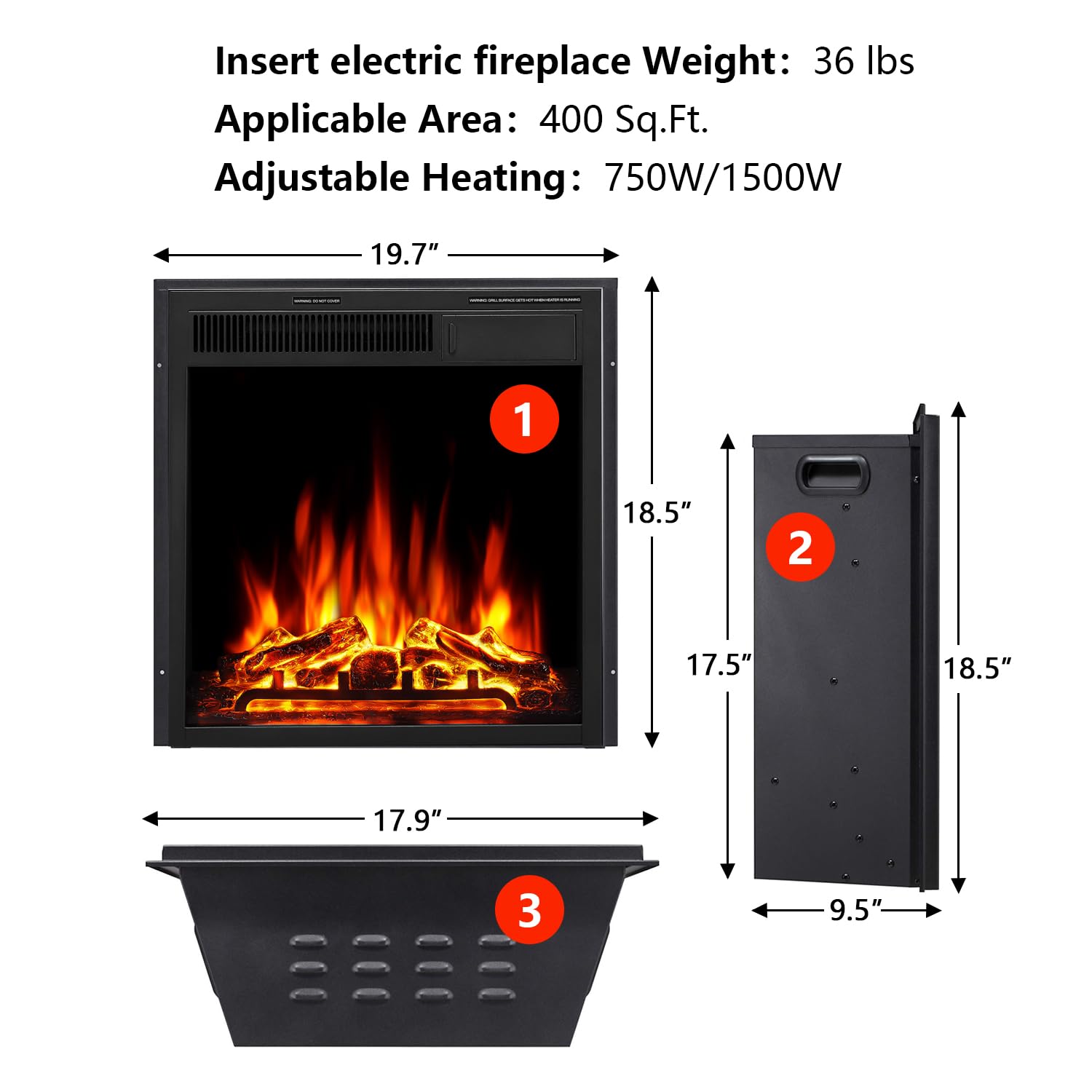 Havato 43" Electric Fireplace with Mantel, Wooden White Fireplace Mantel with Remote Control, Freestanding Fireplace, Handmade Paint Finish Fireplace Mantel, 7Level Adjustable Led 3DFrame, 750W/1500W