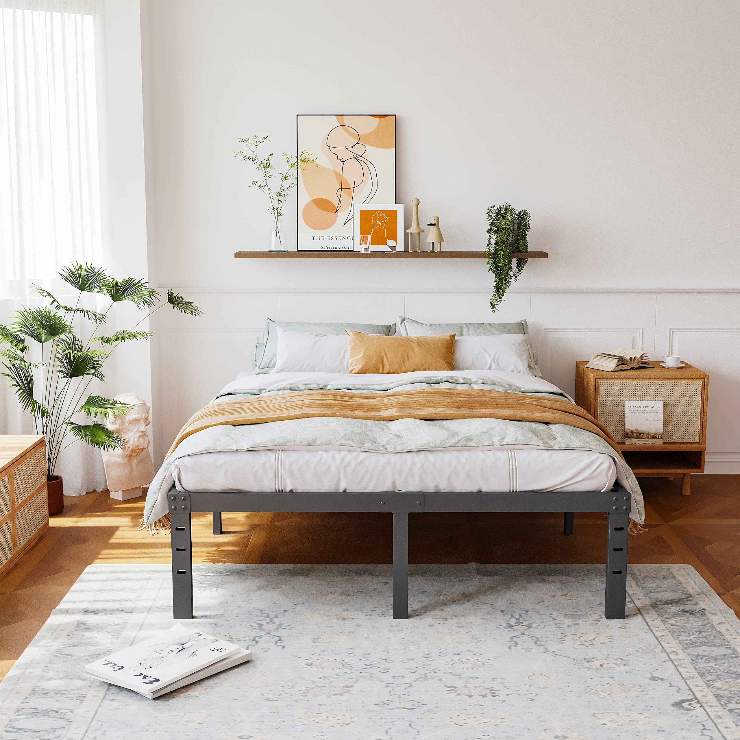 ZIYOO Full Size Bed Frame, 18 Inches Tall, 3 Inches Wide Wood Slats with 3500 Pounds Support for Foam Mattress, No Box Spring Needed, Heavy Duty Metal Platform, Easy Assembly, Noise Free