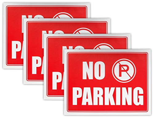 Ram-Pro NO PARKING Sign - 9" High x 12" Wide Red on White Reflective Plastic Signs for Driveway, Personal Parking Space (Pack of 4)