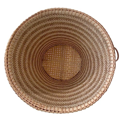 PANWA Handmade 100% Natural Traditional Thai Bamboo Wicker Sticky Rice Cooking Basket Lucky Elephant Weave with Large Size with 24x24 Inch Cheesecloth Wrap and Vintage Wooden Paddle