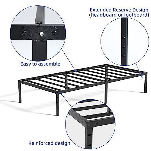 zizin Twin Size Bed Frame 18 Inch Metal Platform Bed Frame No Box Spring Needed Mattress Foundation with Steel Slats Support Noise Free Heavy Duty Bed Frame with Storage Space Under Frame, Black