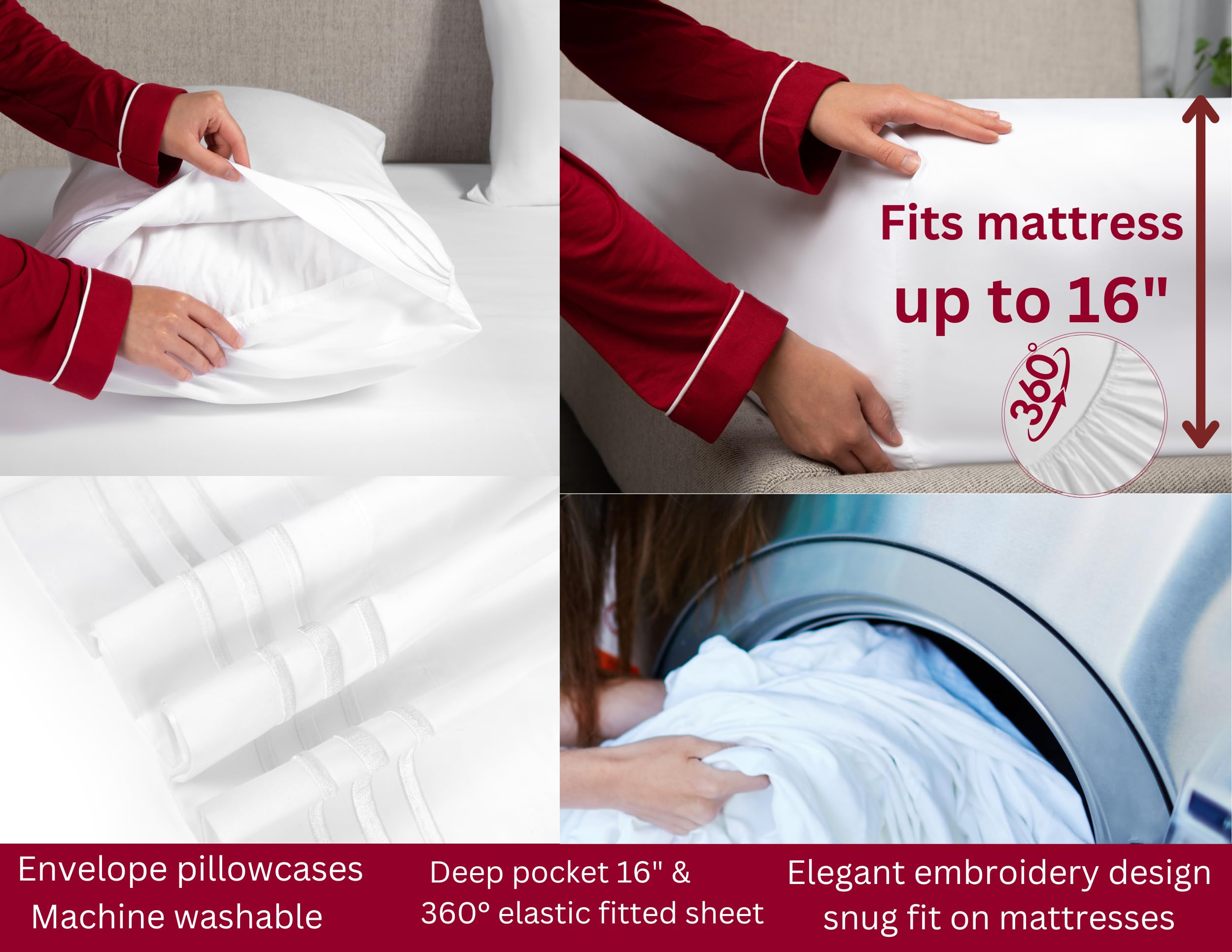 ELONNA - Full Size Sheet Set - Breathable & Cooling Sheets - Hotel Luxury Bed Sheets - 1800 Thread Count - Extra Soft - Deep Pockets 16 inch - Wrinkle, Fade, Stain Resistant - 4 PCs - (White, Full)