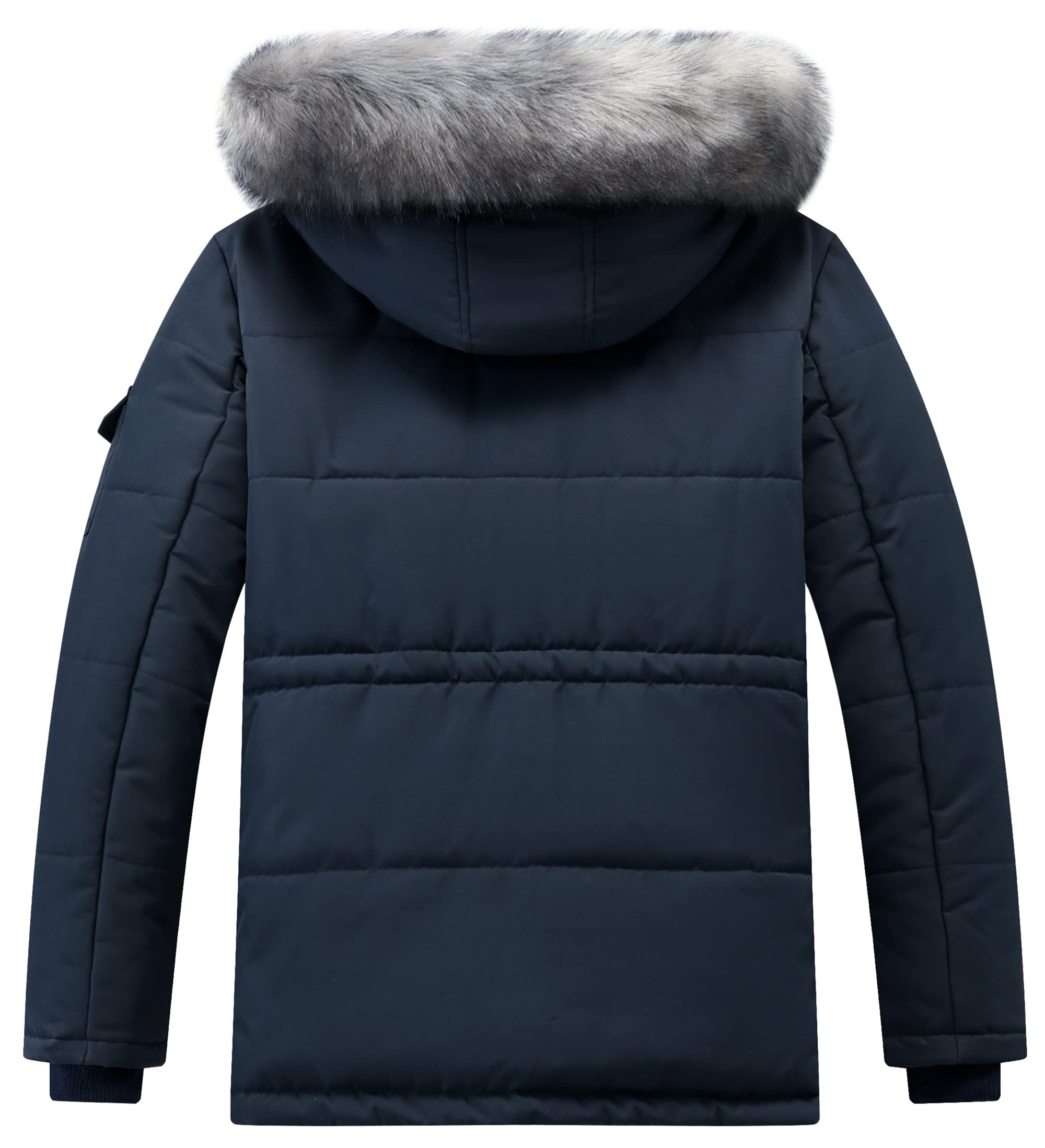 GGleaf Men's Winter Parka Jacket Hooded Thickened Padded Heavyweight Warm Coat with Detachable Fur Hood Navy XL