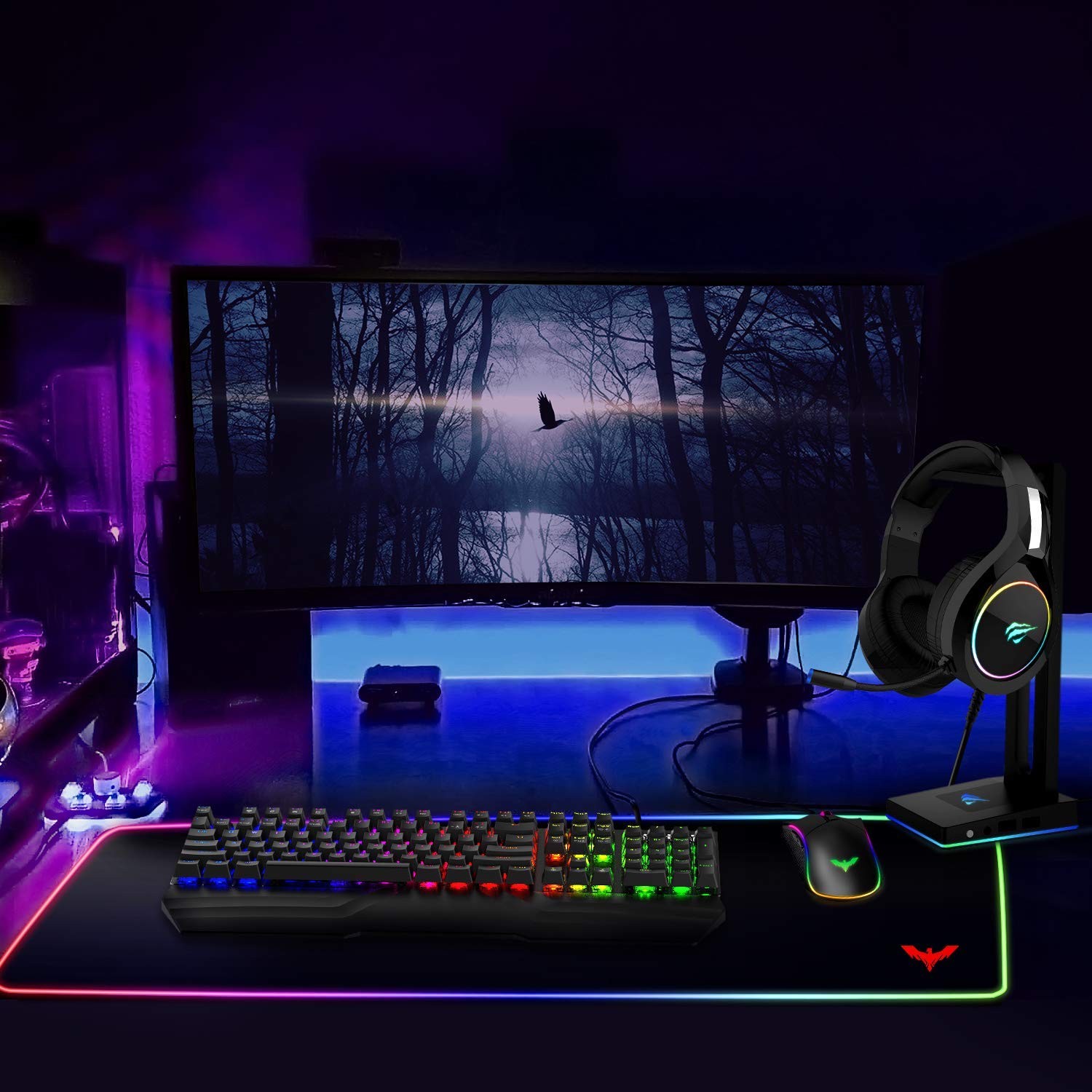 Havit Mechanical Keyboard and Mouse Combo RGB Gaming 104 Keys Blue Switches Wired USB Keyboards with Detachable Wrist Rest, Programmable Gaming Mouse for PC Gamer Computer Desktop (Black) (Renewed)