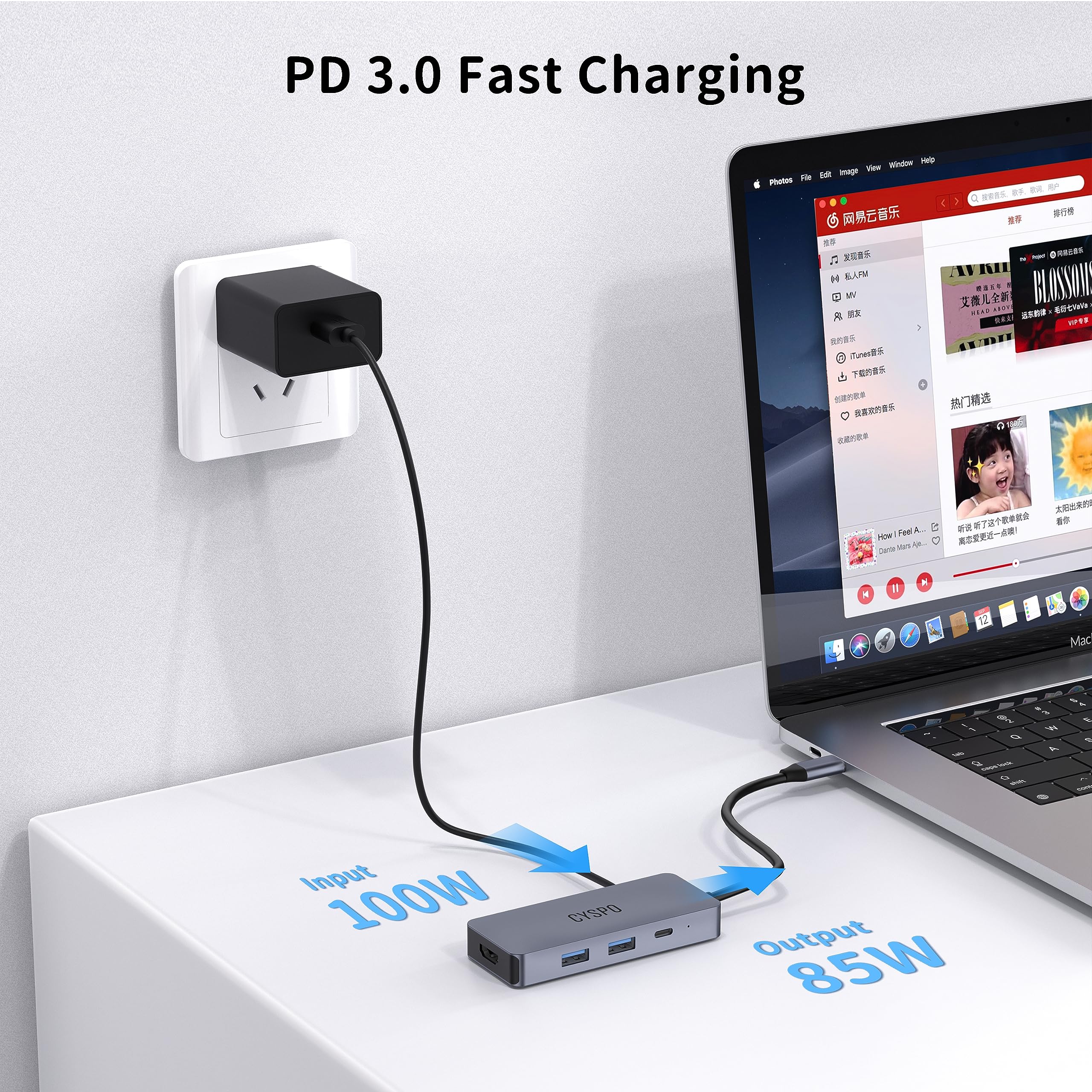 Mini USB C Hub, Travel USB C Laptop Docking Station, 7 in 1 USB C Dock with HDMI 4K, 2 USB 3.0, 100W PD, USB-C 3.0, SD/TF Reader, USB C Multiport Compatible for MacBook/Dell/HP and Other USB C Devices (USB to Gigabit Ethernet Hub)