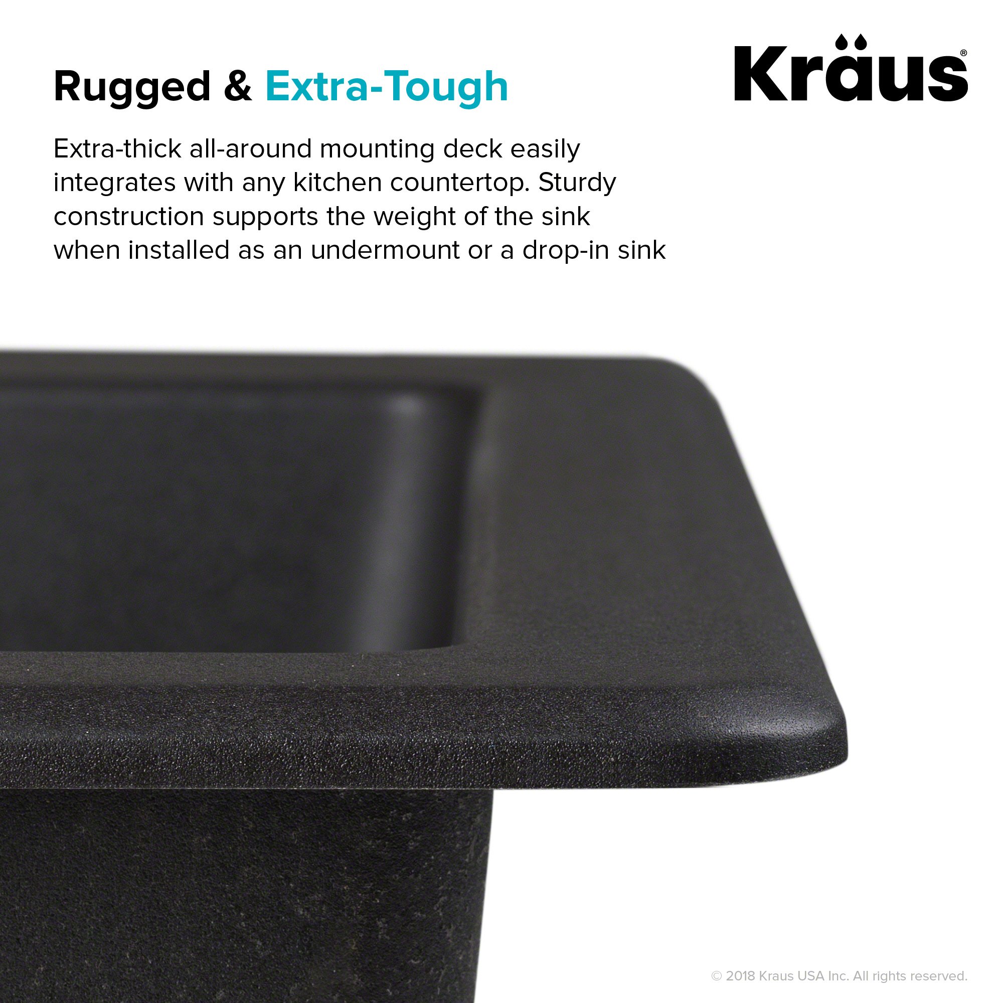 KRAUS KGD-441 Quarza 25-inch Dual Mount Single Bowl Granite Kitchen Sink in Grey