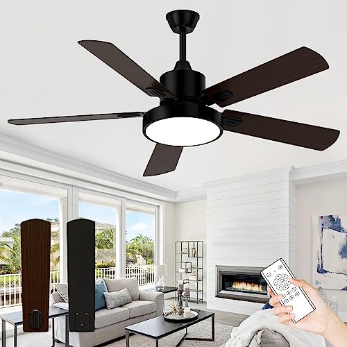 ghicc 52-Inch Ceiling Fans with Lights, Black Fan Lights Remote Control- Reversible Silent DC Motor and Matte