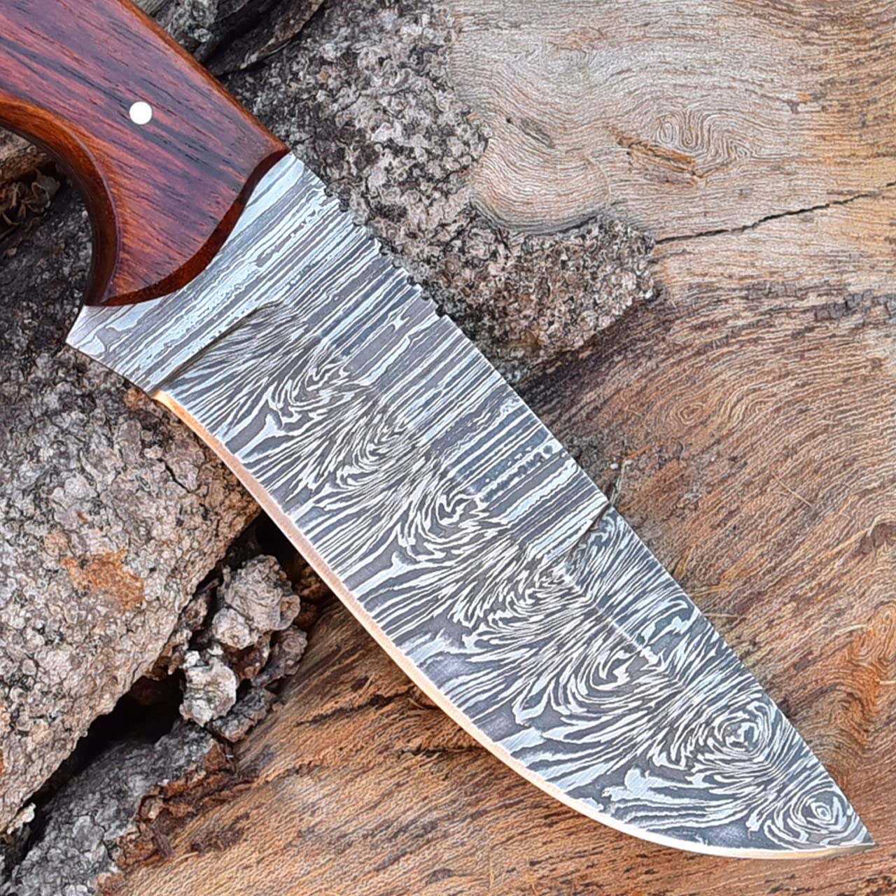 Grace Knives Hunting Knife Damascus Steel 9.25 Inches Fixed Blade Knife with Leather Sheath G-1086 (Rose Wood)
