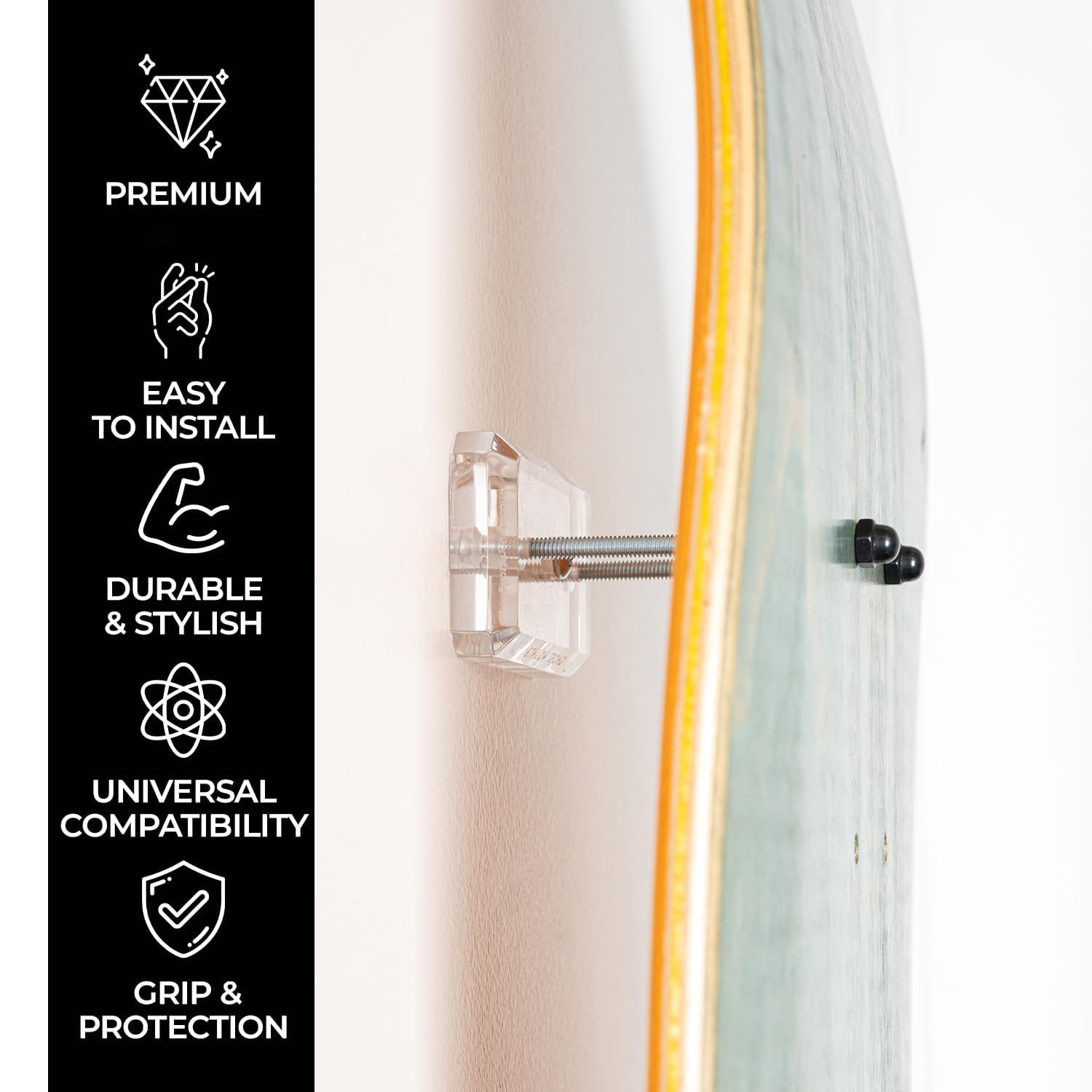 Ghost Mounts Luxury Skateboard Wall Mount - Premium Skateboard Mount for Floating Display, Strong & Durable, Secure Deck Display Skateboard Hanger (Light Pink)