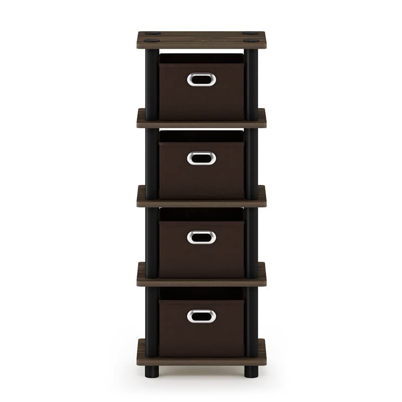 FURINNO Turn-N-Tube 4-Bins System Rack, Columbia Walnut/Black/Dark Brown