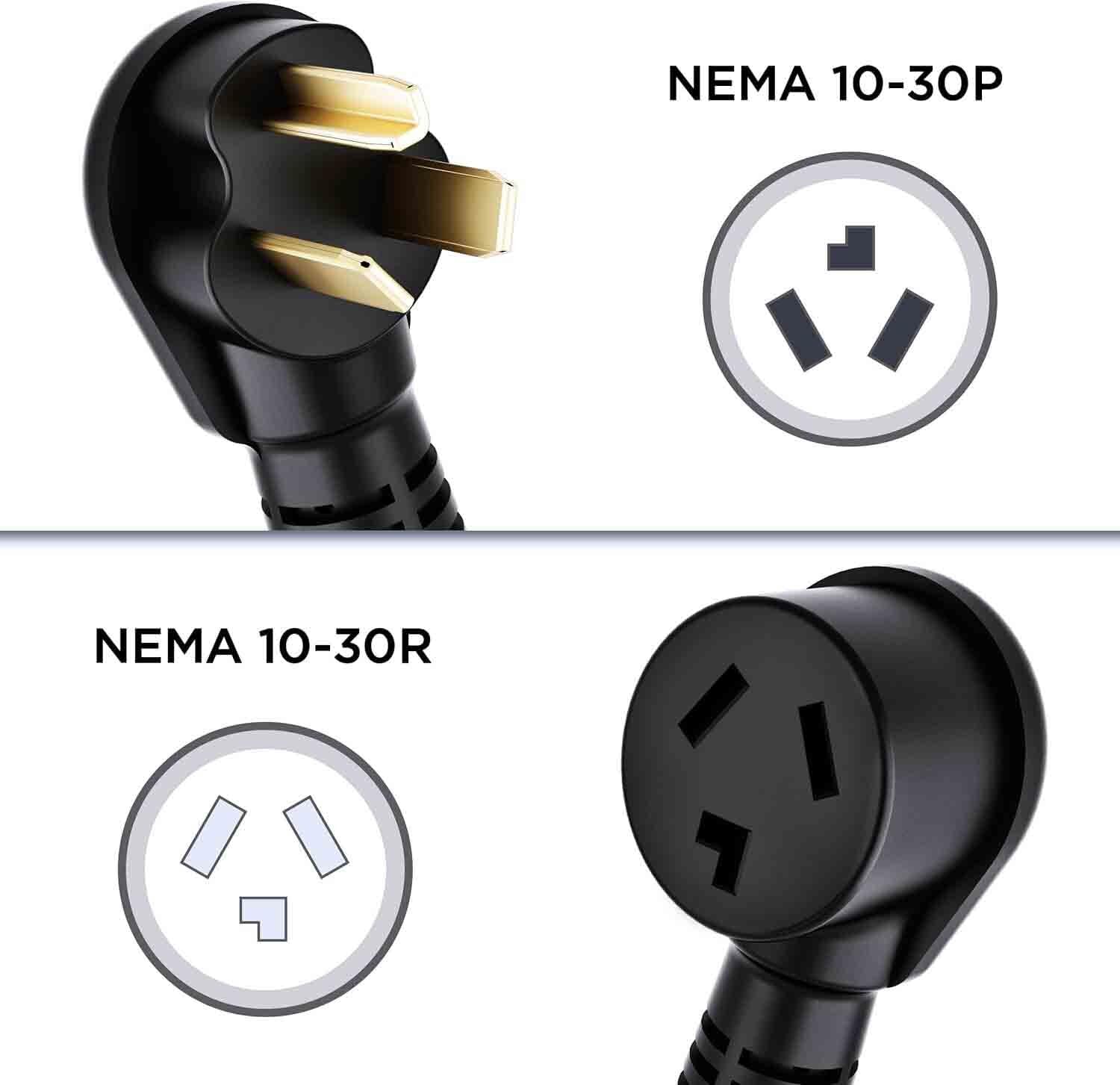 GearIT 30 Amp (10 Feet) 3 Prong Dryer Extension Cord NEMA 10-30P to 10-30R STW 10AWG/3 Heavy Duty, RV EV Charging Cable 125/250V