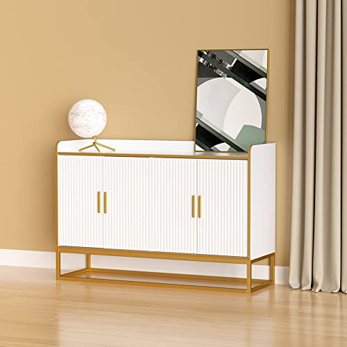 JURMALYN White Sideboard Mid Century Modern Buffet Cabinet Kitchen Storage with Door Adjustable Shelf for Dining Room Living Room Kitchen Farmhouse