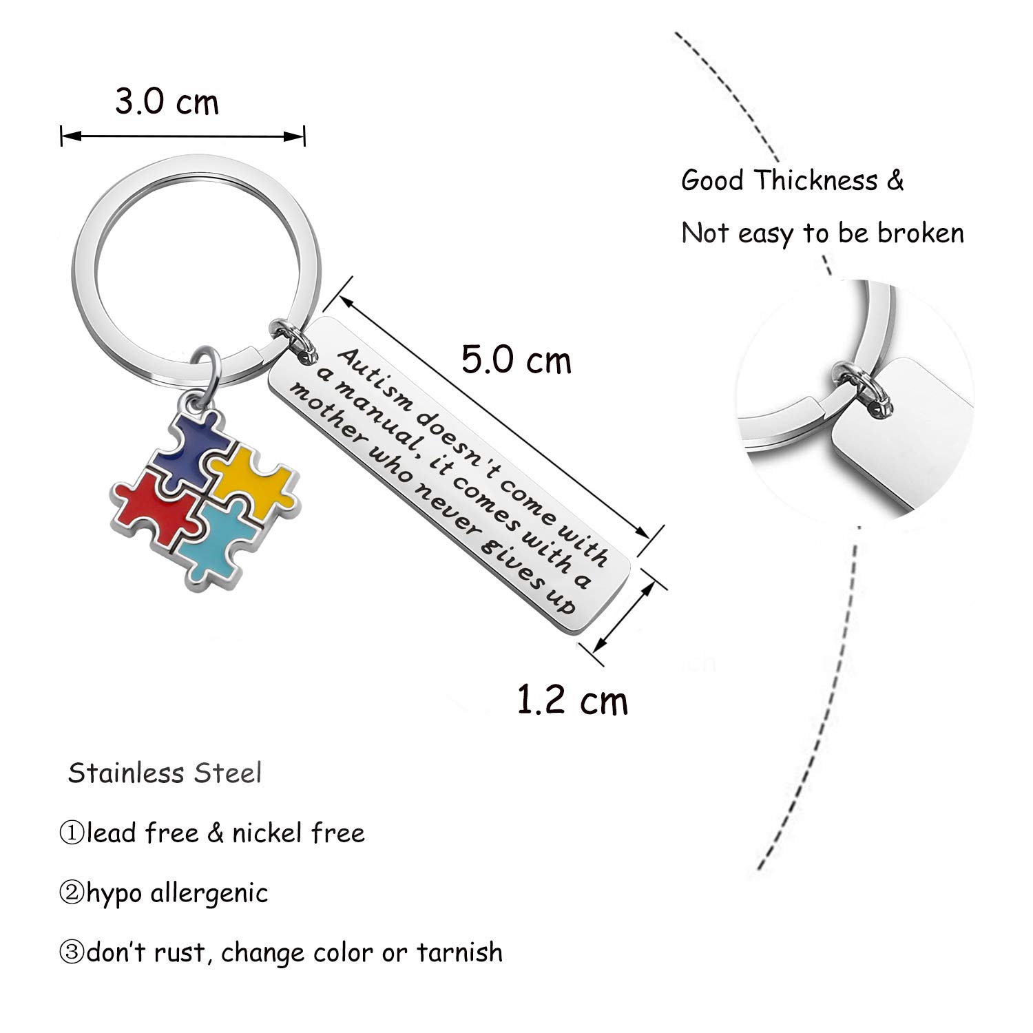 Gzrlyf Autism Mom Keychain Autism Awareness Gifts Autism doesn't Come with a Manual It Comes with a Mother who Never Gives Up (Keychain)