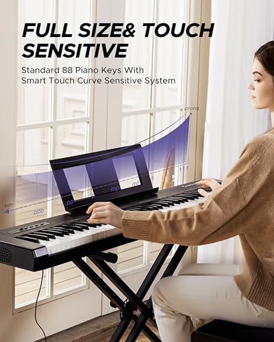 Starfavor 88 Key Digital Piano Beginner Electric Keyboard Full Size with Semi Weighted Keys Dual 30W Speakers SP-10 Bundle include Sustain Pedal, Power Supply, Stand, Piano Stickers