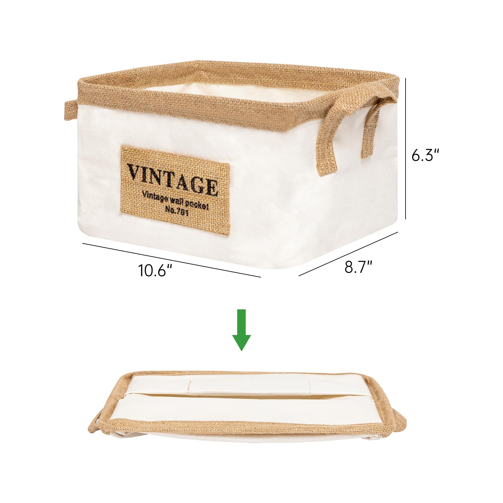 LUFOFOX 3-Pack Storage Baskets for Organizing,Jute Woven Handles Baskets Decorative Small Baskets,Fabric Baskets for Shelf Closet,White,10.6"*8.7"*6.3" (Small)
