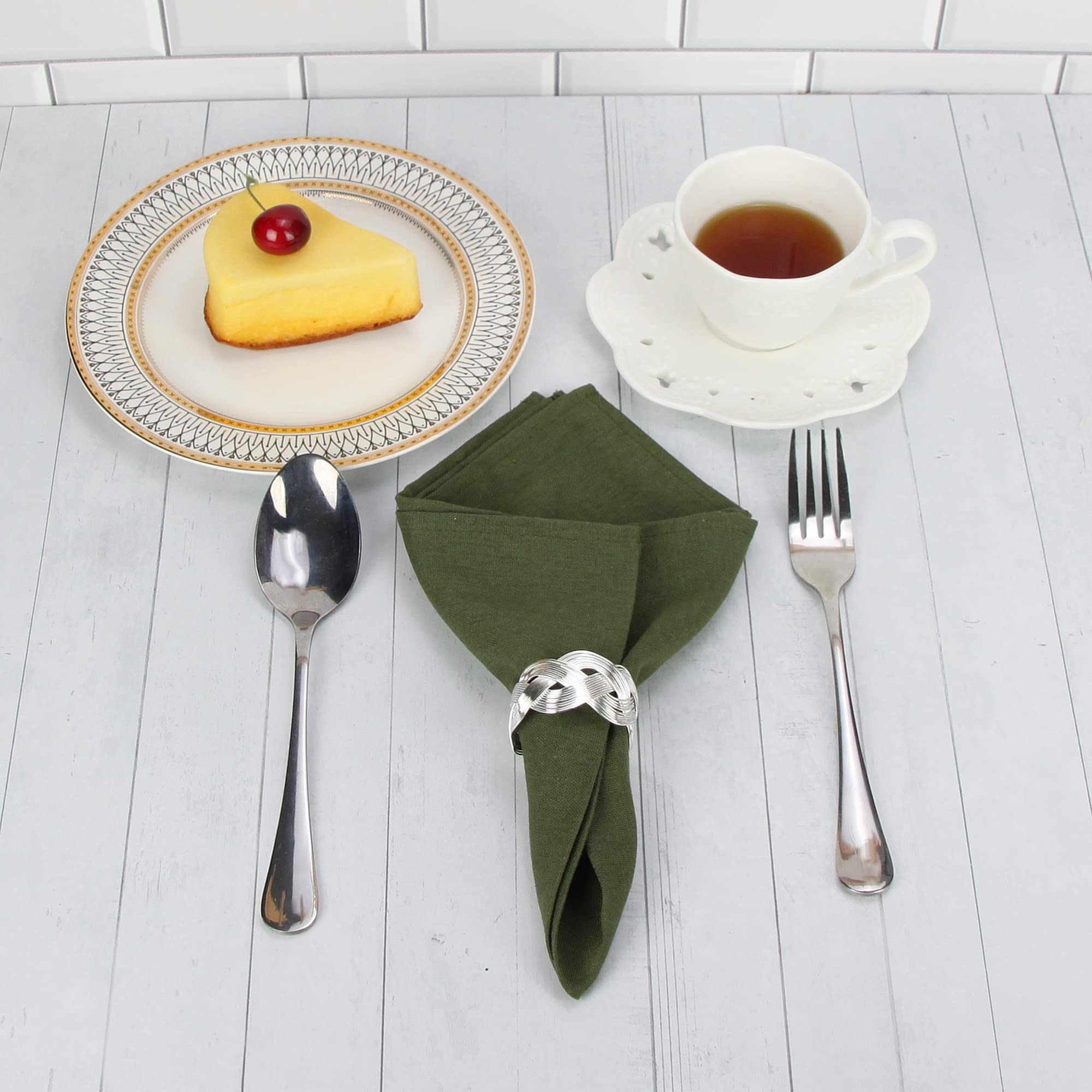 INFEI Solid Color Cotton Linen Blended Thin Dinner Napkins - Pack of 12 (40 x 40 cm) - for Events & Home Use (Army Green)