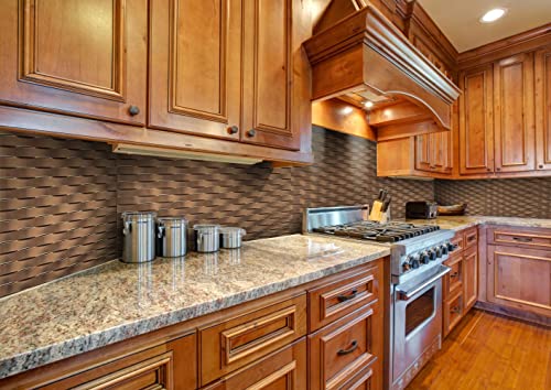 Retro-Art 3D Backsplash Wall Panels for Kitchen, Pack of 10, Geometric Woven Pattern in Bronze Gold, PVC, 24.5 x 18.5, Cover 31.48 sq.ft. 703526