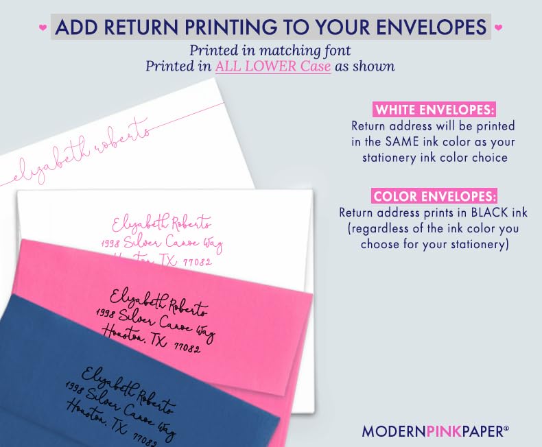 Personalized Stationery for Women, Modern Stationary for Women, FLAT OR FOLDED Note Cards with Envelopes, Your Choice of Colors and Quantity
