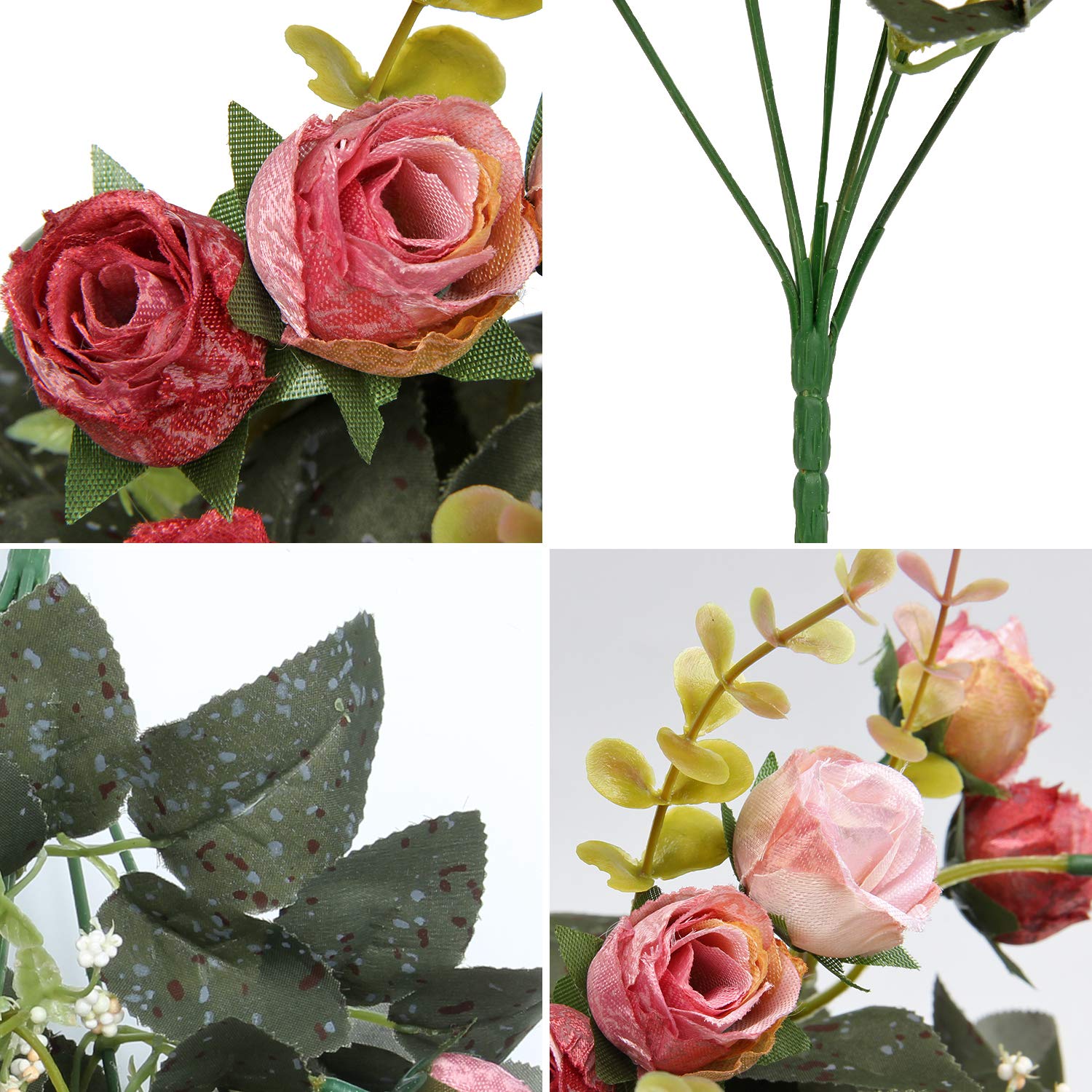 Flojery 21 Heads Silk Rose Bouquet Artificial Flowers Mini Rose for DIY Wedding Bouquets Centerpieces Bridal Shower Party Home Decorations,Pack of 4 (Pink)