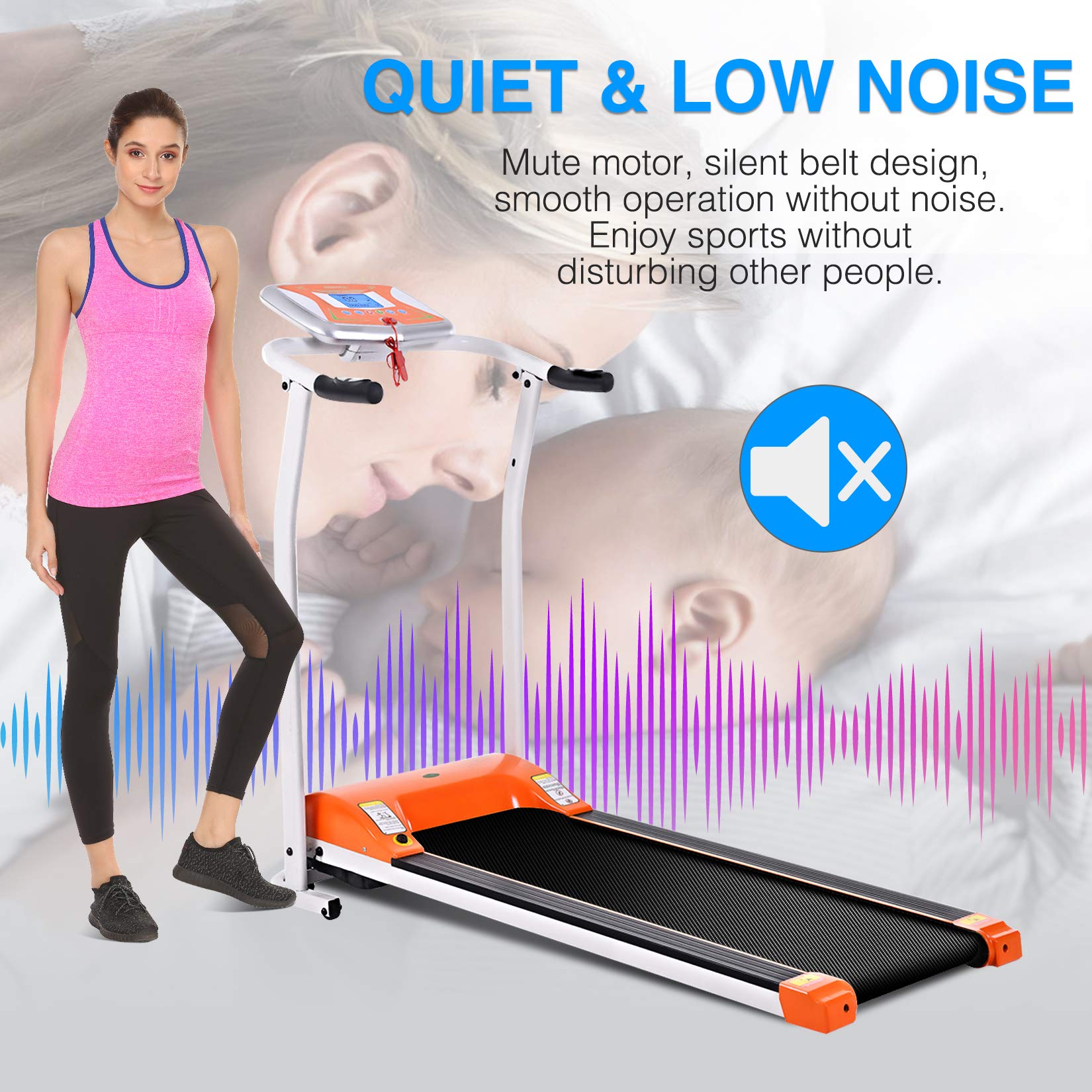 Folding Treadmill Portable Foldable Small Electric Treadmills with LCD Monitor & Pulse Grip & 12 Preset Program for Home Apartment Office Compact Walking Jogging Exercise Machine No Installation