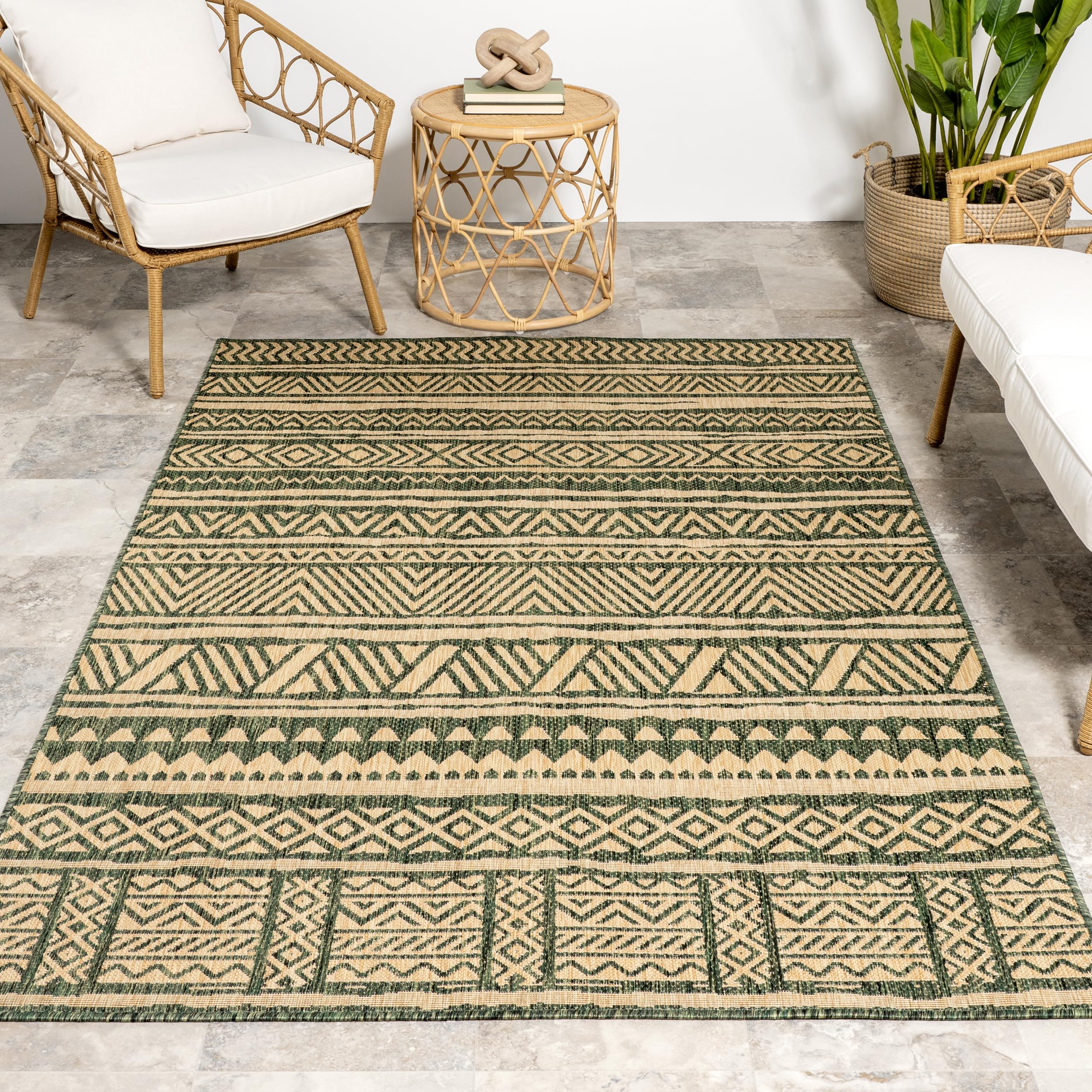 nuLOOM Abbey Geometric 7x9 Indoor/Outdoor Area Rug for Living Room Patio Deck Front Porch Kitchen, Green/Brown