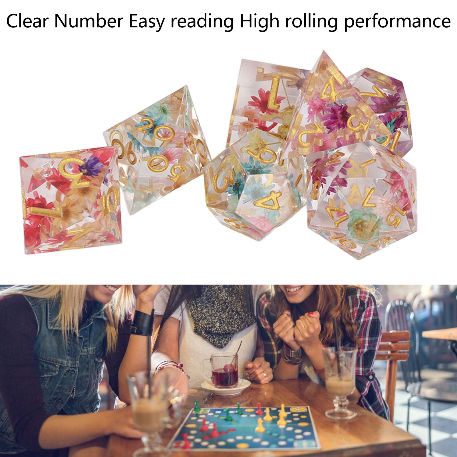 Luqeeg 7 Pcs Role Playing Game Dices, Semitransparent Resin Dice Set, Exquisite Polyhedral Dice for Holiday Party Bar, Portable Balance Rolling Dice for Board Game, Table Games
