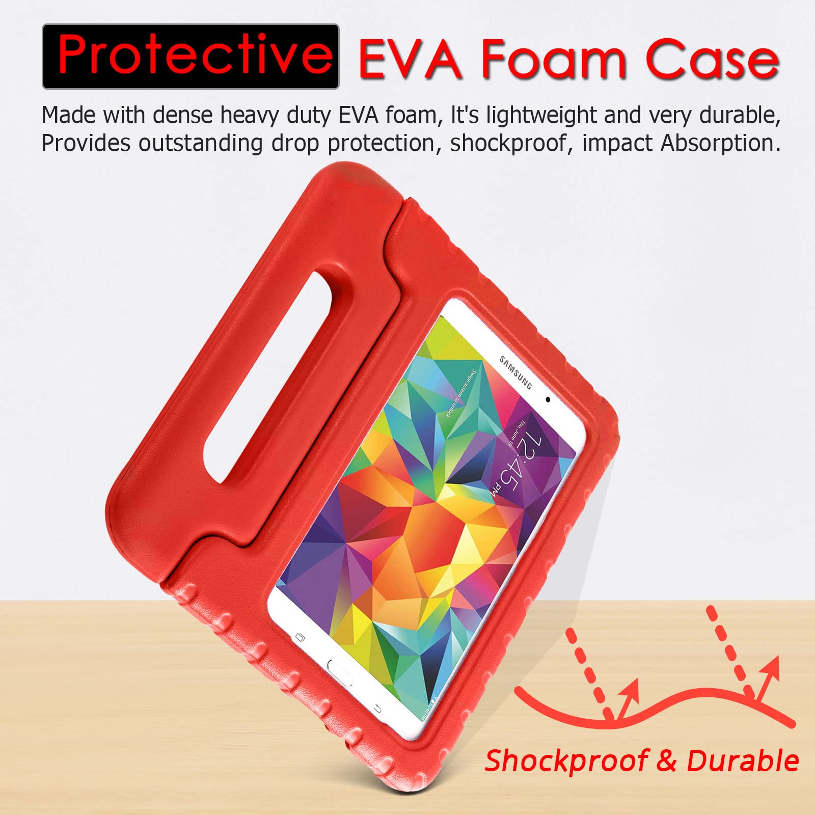 Kids Case for Samsung Galaxy Tab 4 8.0 SM-T330/SM-T331/SM-T335/SM-T337 Released 2014 Tablet Shockproof & Kids Proof Foam Cover Heavy-Duty Protective Durable Case Lightweight with Handles, Red