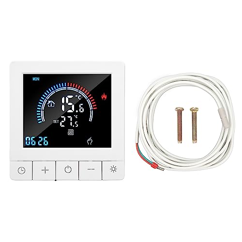 Floor Heating Thermostat, Intelligent Timing Touch Control Home Heating Controller LCD Display Programmable Low Power Consumption AC 90-240V for Hotel (Without WiFi)