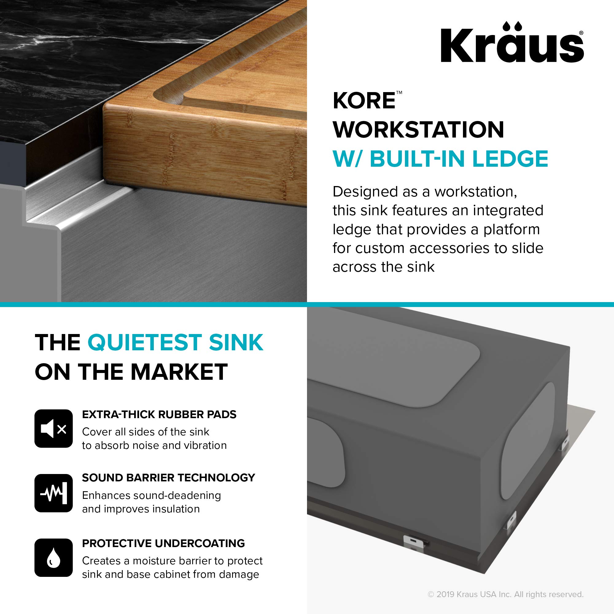 Kraus KWU110-30 Kore Kitchen Single Bowl, 30 Inch, 30"- Workstation Sink