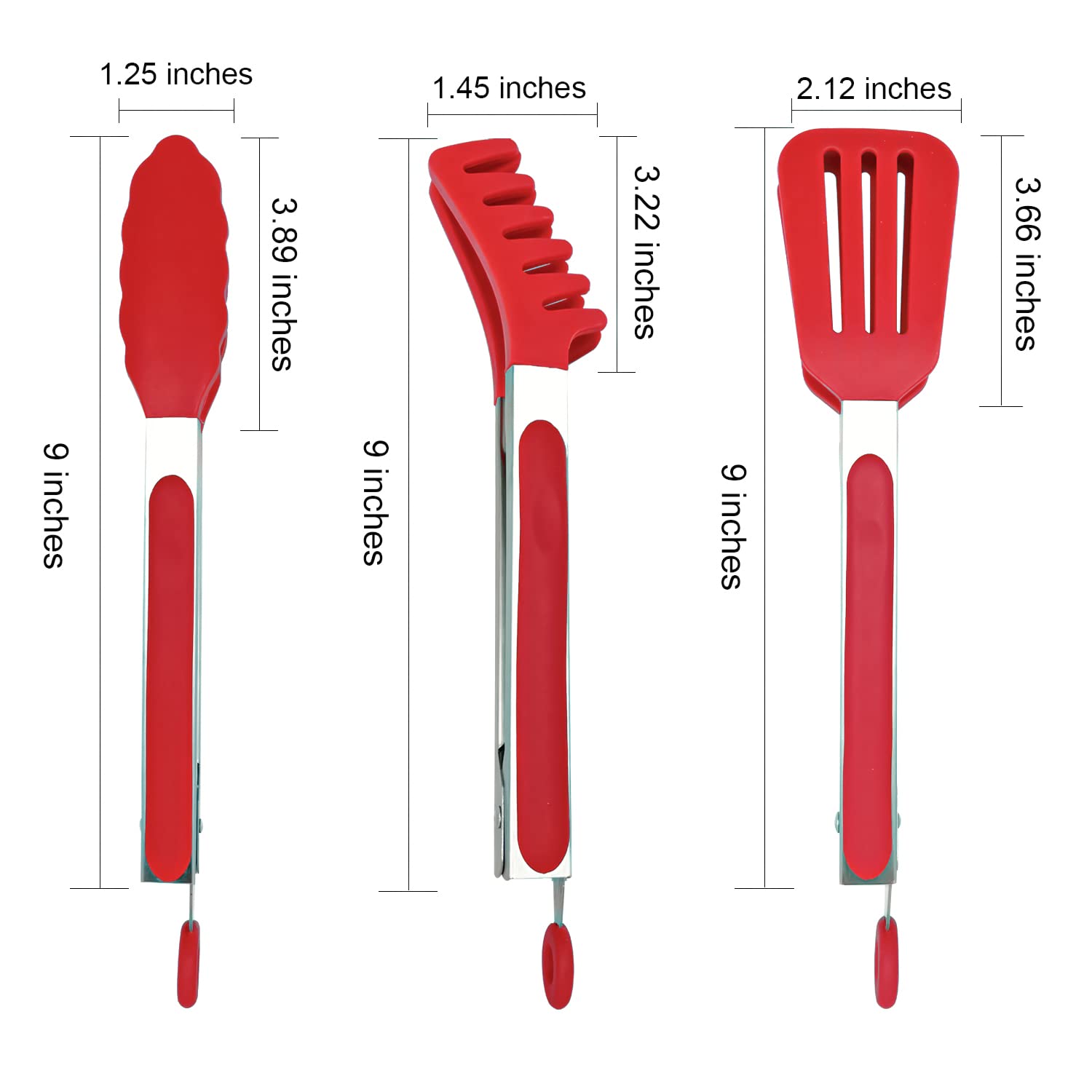 HST 3 Pack Kitchen Tongs, Non Stick Stainless Steel 9 Inch Tongs With Silicone Tip for Cooking BBQ Baking(Red)
