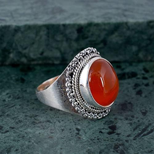 Girivar Creations Carnelian Ring 925 Solid Sterling Silver Ring For Women & Men Handmade Ring Gemstone Ring Engagement Ring Orange Stone Ring Eternity Band Ring Boho Gift (9)