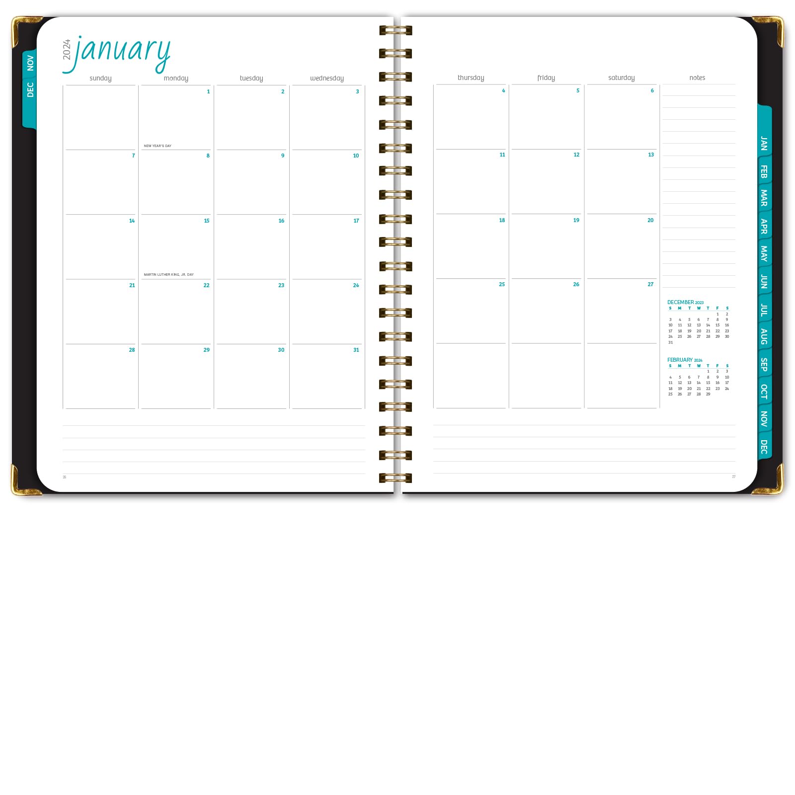 HARDCOVER 2024 Planner: (November 2023 Through December 2024) 8.5"x11" Daily Weekly Monthly Planner Yearly Agenda. Bookmark, Pocket Folder and Sticky Note Set (Golden Floral)
