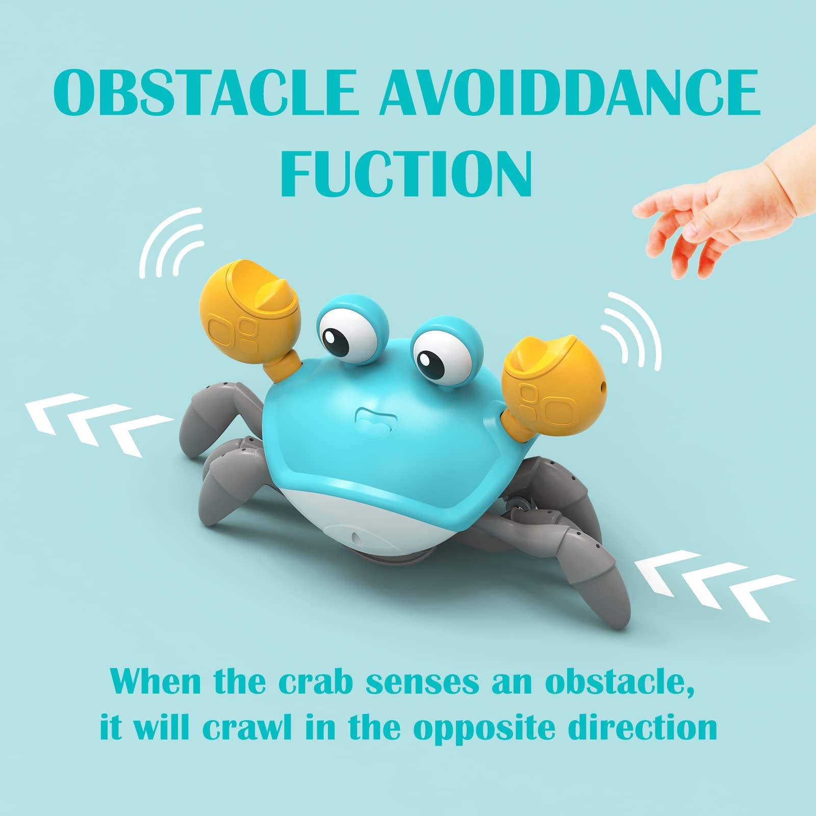 HIMEN Musical Crawling Crab Baby Toy, Rechargeable Walking Crab Toy with LED Light, Automatically Avoid Obstacle, Fun Interactive Development Baby Toys 6 to 12, Gifts for Kids Babies Toddlers
