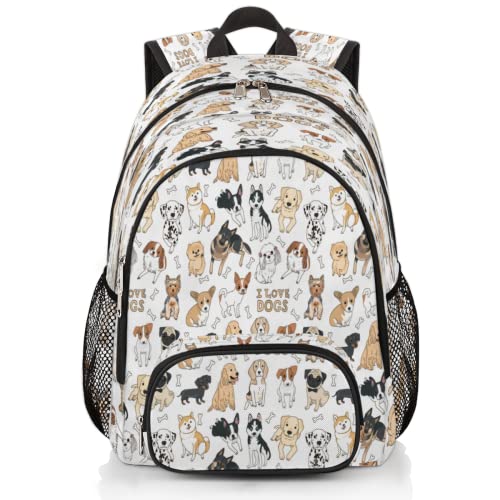 Pardick Cute Doodle Dog School Backpacks for Girls Boys Teens Students Animal Dog Print Stylish College Schoolbag Book Bag - Water Resistant Travel Backpacks for Women Men