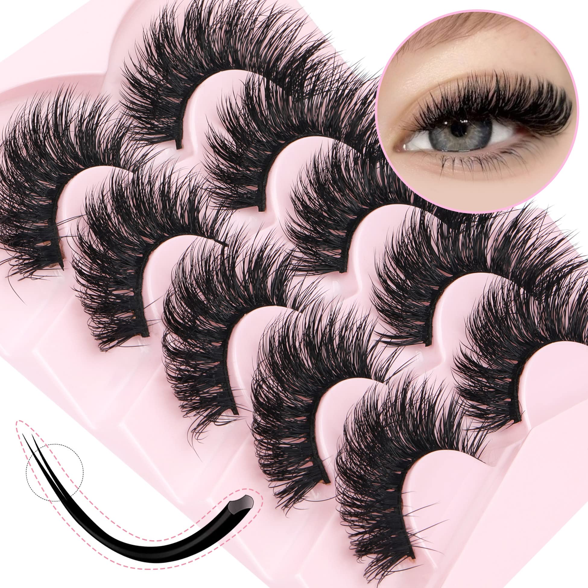 Mink Lashes Natural Fake Eyelashes Fox Eye Lashes That Look Like Extensions D Curl Flat Wispy Fluffy Cat Eye False Eyelashes Pack by EYDEVRO, 17mm