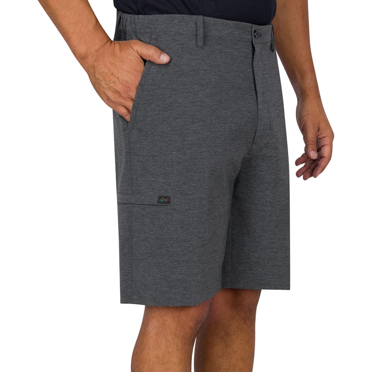 Greg Norman Golf Performance Men Short | X-Treme Comfort Stretch Waistband |Moisture Wicking Golf Short Grey Black 34