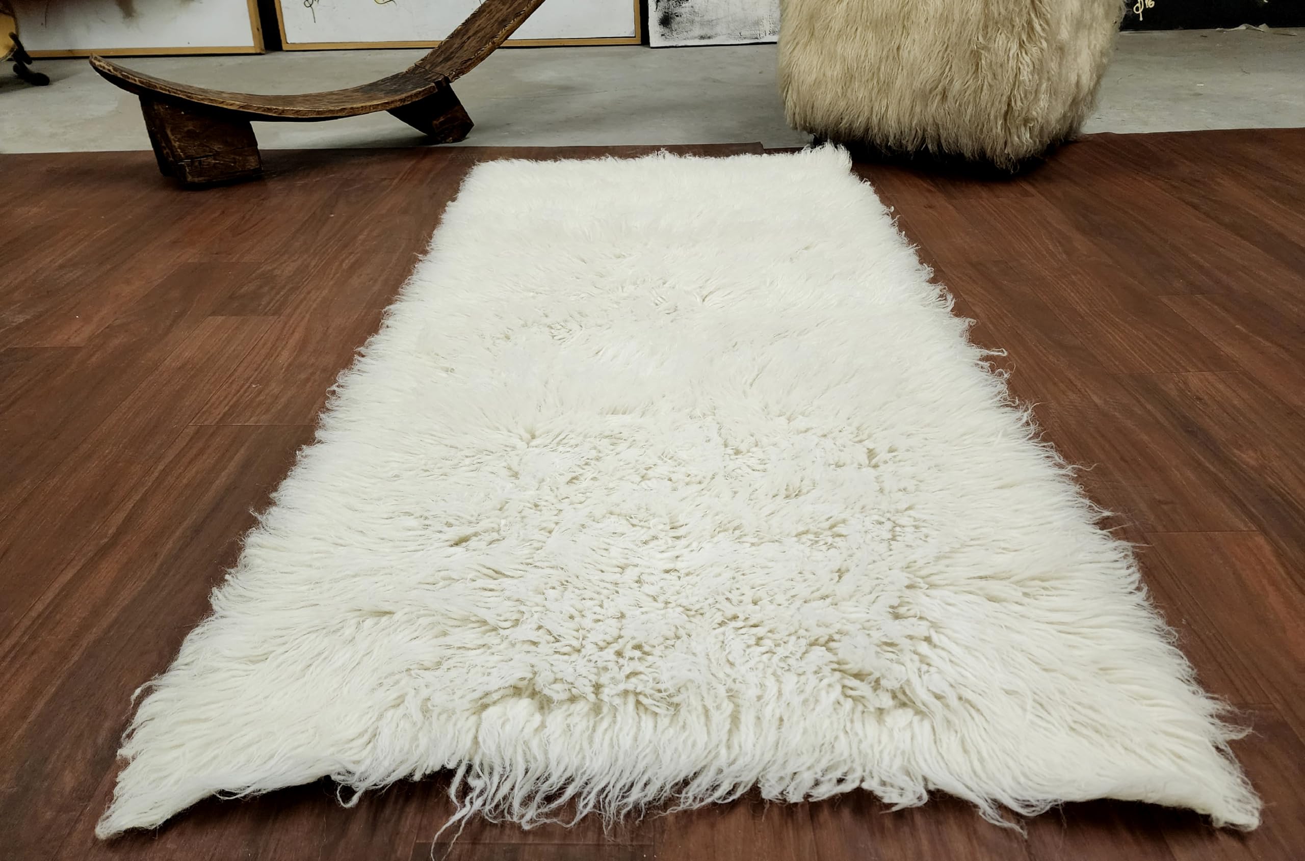 Stylish 2x5 Flokati Rug - Runner | Soft and Fluffy 3β Pile | Premium 2000gsm Weight |100% Wool | Authentic Greek flokati | Off White Wool Rug | Great Gift Idea., NAT2k
