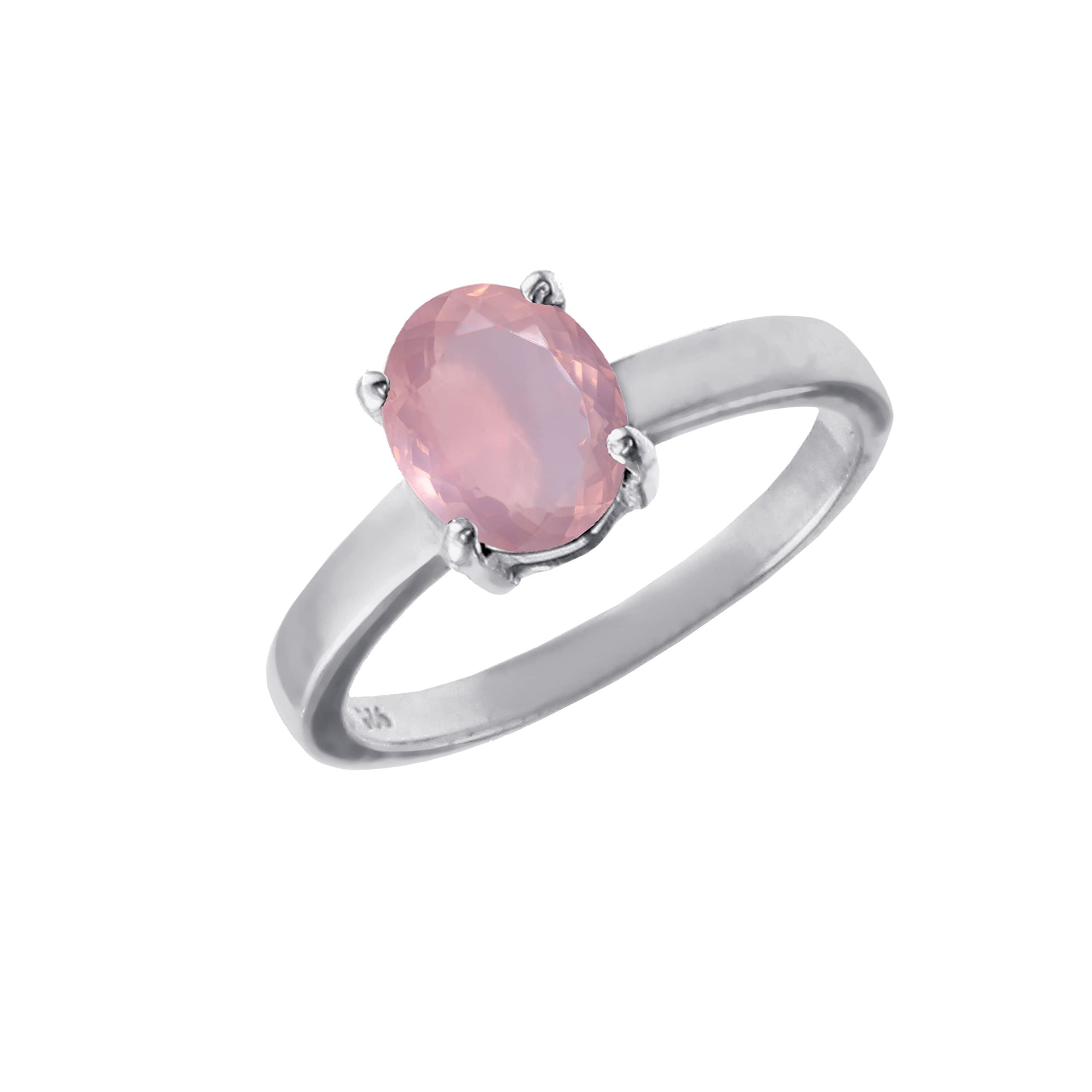 Foreverblings 925 sterling silver natural rose quartz solitaire ring gift for her promise ring January birthstone ring engagement ring (9)