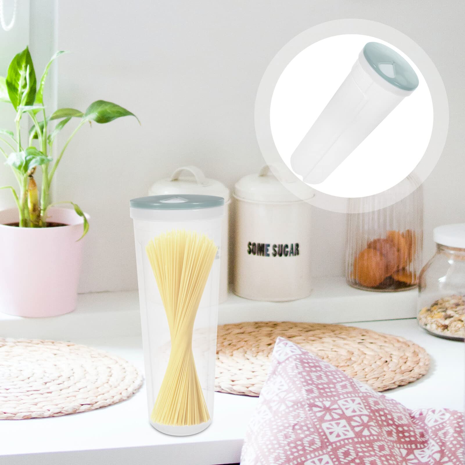 Kichvoe Pasta Storage Bin Pasta Storage Container Airtight Spaghetti Box Pantry Noodles Canister Holder Plastic Food Containers with Lock Lids for Dry Food Noodle Sugar Flour Cereal