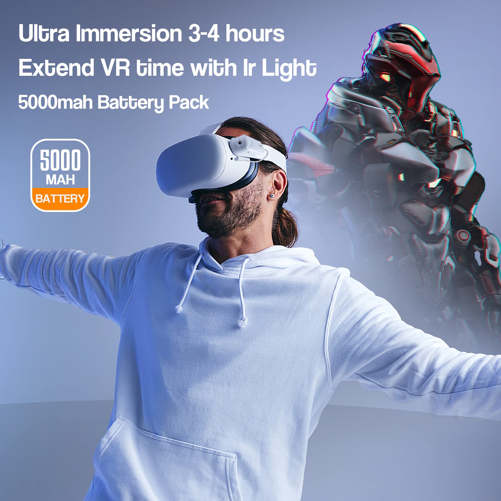 Hanpusen Oculus Quest 2 Battery Pack, for Oculus Quest 2 Accessories VR Extended Power, Compatible for Quest 2 Elite Strap and Original Strap, 3350mAh Rechargeable Portable VR Battery Pack