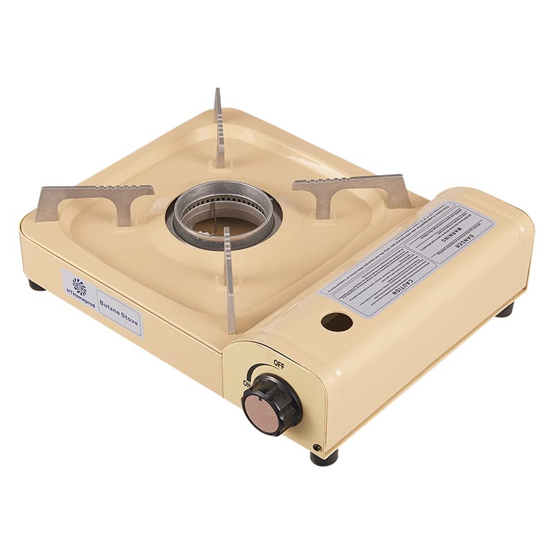 HTHomeprod Portable Butane Stove Gas Fuel Windproof Single Camping Burner Outdoor Cooker Stoves Carry Case Wind Guard